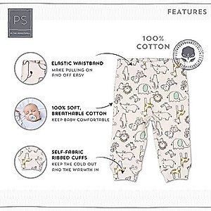 The Peanutshell Baby Pants 5 Pack Set for Boys or Girls | Newborn to 24 Month Sizes | Black, Grey, Light Green, Safari, Stars