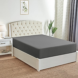 Queen Size Fitted Sheet, Soft 100% Egyptain Cotton Sheet, 400 Thread Count Sateen, Dark Grey Fitted Sheet, Queen Sheets, Single Queen Sheet Only (Dark Grey)