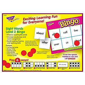 Trend Enterprises: Sight Words Level 2 Bingo Game, Exciting Way for Everyone to Learn, Play 6 Different Ways, Great for Classrooms and at Home, 3 to 36 Players, for Ages 5 and Up