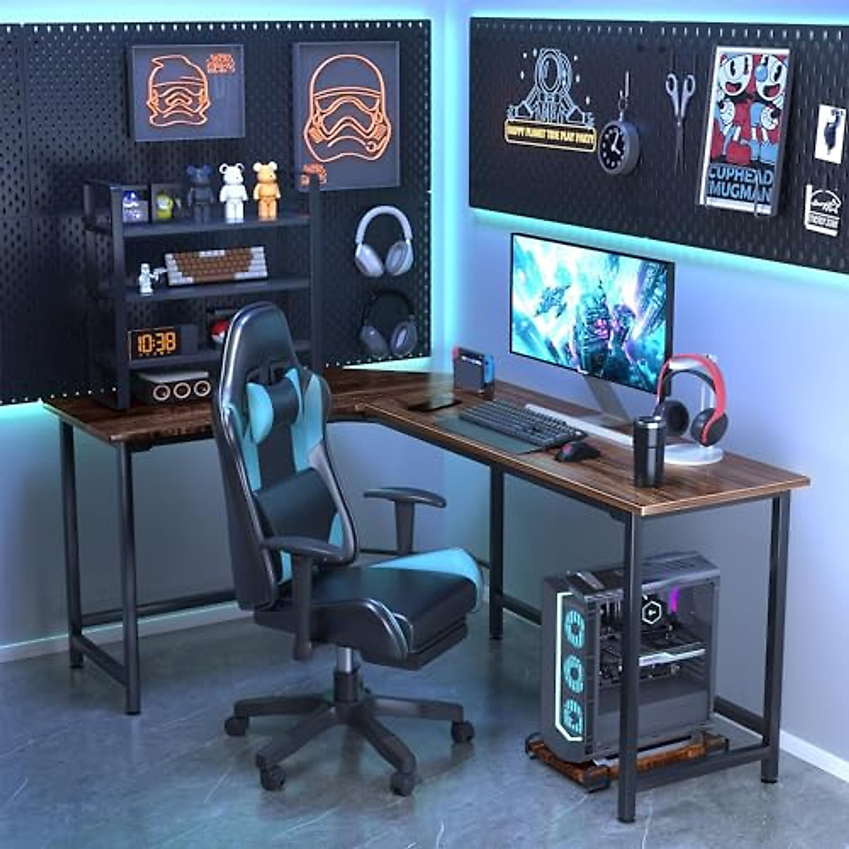 VECELO 66" L Shaped Corner Easy to Assemble Concer Sturdy Home Office Computer Table Larger Gaming Workstation Writing Desk, 66 Inch, Walnut