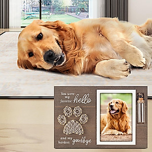 Dog Memorial Picture Frame with Pet Urns for Dogs Ashes, Pet Condolences Photo Frame with Paw Print, Passing Away Gifts for Pet Loss Remembrance, Touching Sympathy Gift for Loss of Dog (Brown1)