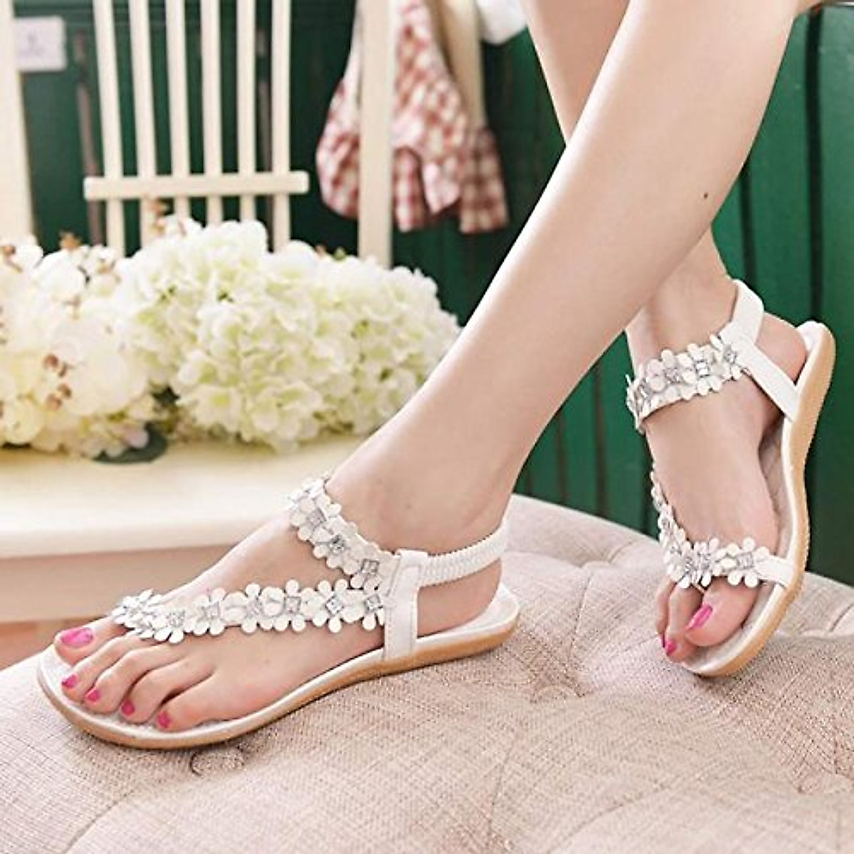 Highly Recommend Great Value Flip-Flop Women Summer Bohemia Flower Beads Flip-Flop Shoes Flat Sandals