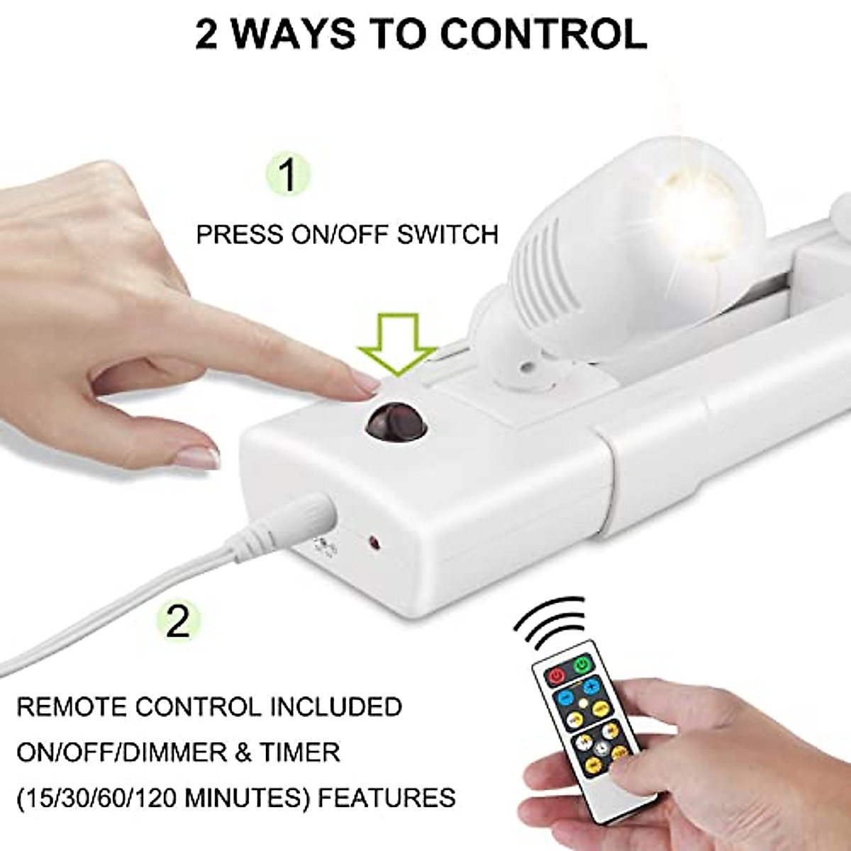 BIGLIGHT LED Track Light, Dimmable Accent Lighting with Rotatable Heads, Plug in Spotlight with Remote Control for Highlight Kitchen Counter Cabinet Gallery Picture Bathroom Basement Artwork