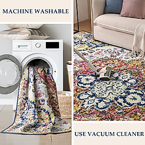 VK·LIVING Washable Rug 6'x 9' Machine Washable Area Rugs for Living Room Area Rugs with Non Slip Rug for Bedroom Colorful Boho Rug Carpet Woven Rug Dining Office Machine Washable Rug (Multi-Color)