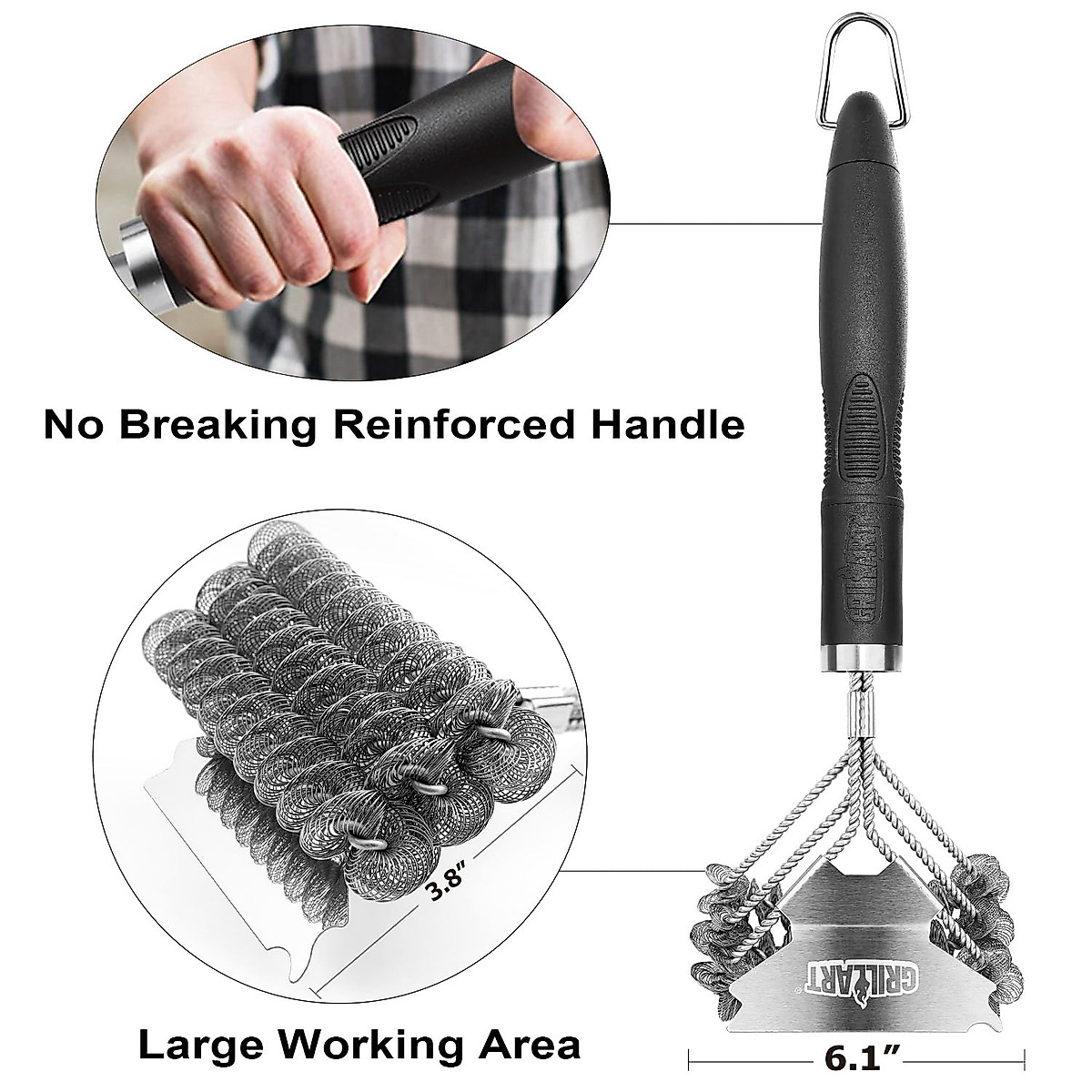 Grill Brush and Scraper Bristle Free – Safe BBQ Brush for Grill – 18'' Stainless Grill Grate Cleaner - Safe Grill Accessories for Porcelain/Weber Gas/Charcoal Grill – Gifts for Grill Wizard