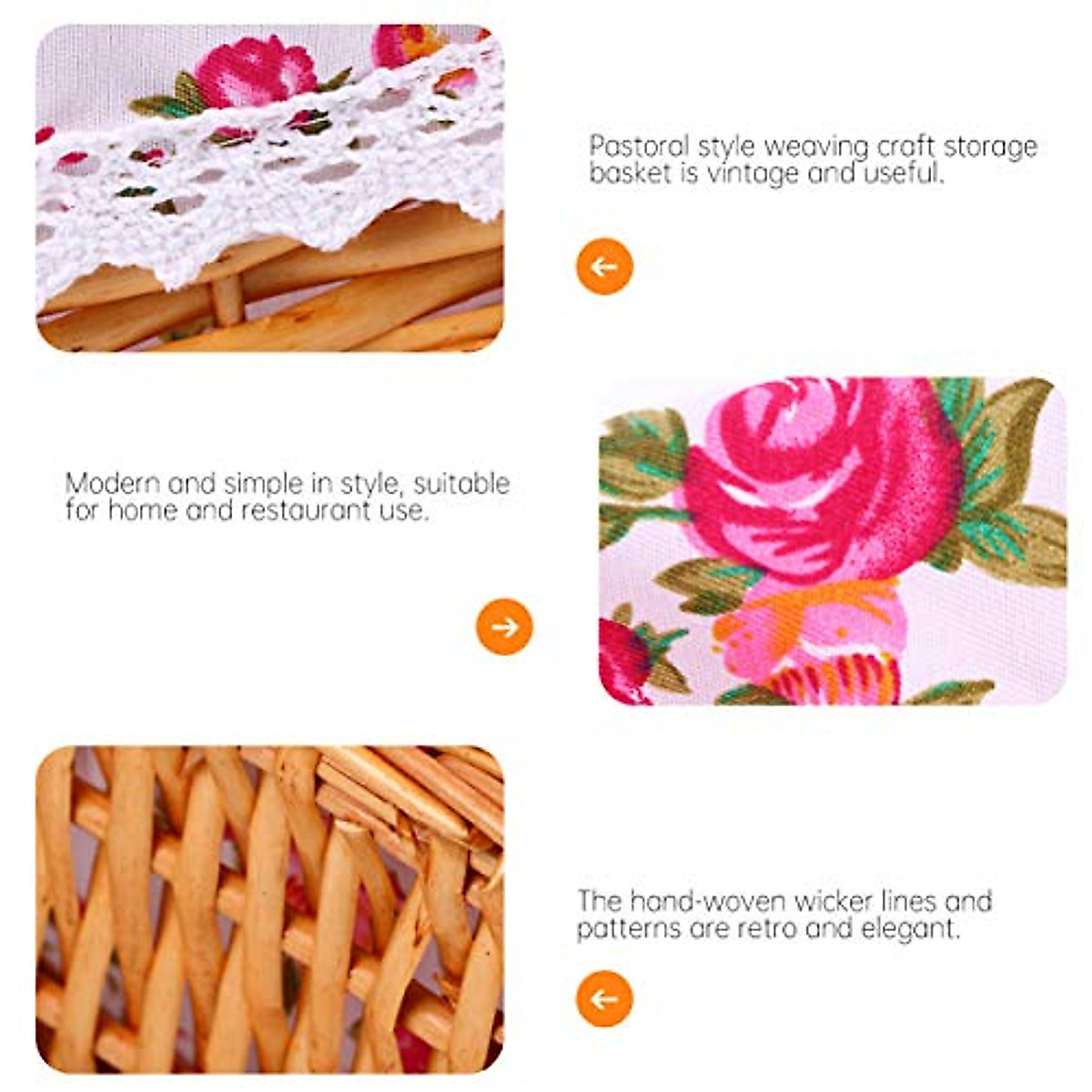 Hemoton Woven Basket Rattan Storage Bin Seagrass Wicker Basket with Floral Fabric Liner Dedsktop Sundries Container Weaving Jewelry Cutlery Organizer