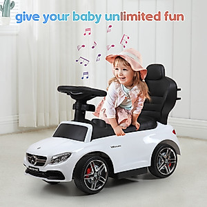 TOBBI Push Cars for Toddlers 3 in 1 Mercedes Benz Kid Ride on Toy Stroller Sliding Walking Car with Handle, Safety Bar, Cup Holder, Horn, Music, Under Seat Storage for Boys & Girls, White