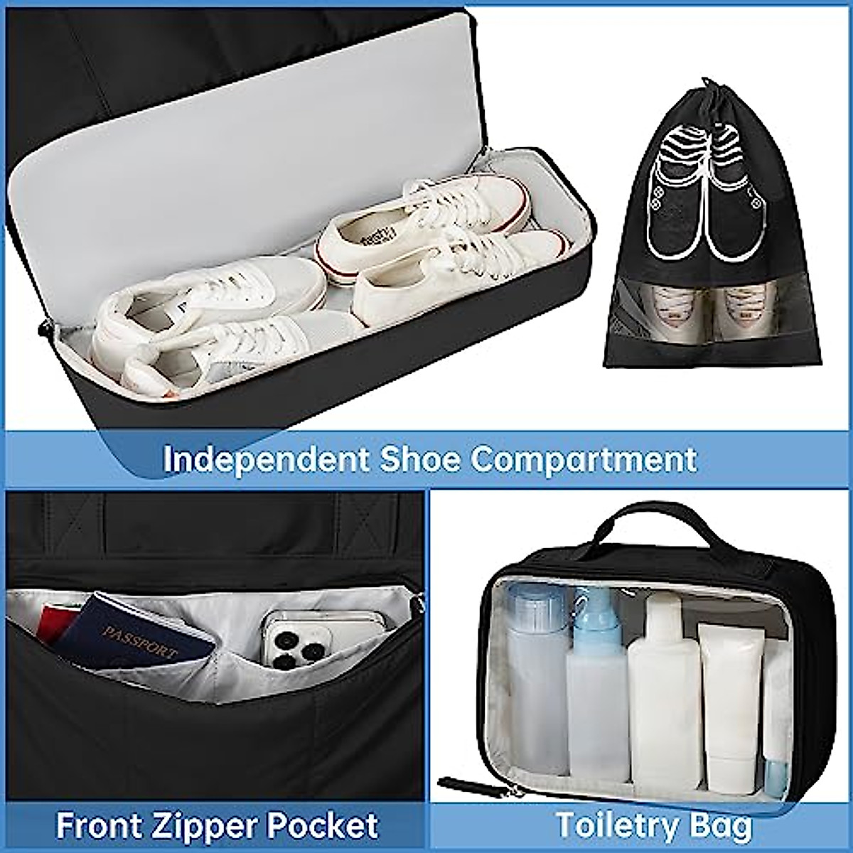 ETRONIK Weekender Bag with 15.6" Laptop Compartment, Travel Duffle Bag with Shoe Compartment & Wet Pocket, Carry On Overnight Bag with Toiletry Bag for Women, Gym Tote Bag Hospital Bag, Black