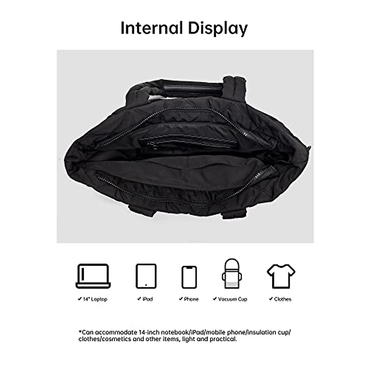 Amazing Song Large Quilted Tote Bag for Women, Puffer Shoulder Bag Designer Handbag Work Shopper with Zipper Down Tote, Soft Black