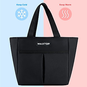 MAXTOP Lunch Bags for Women,Insulated Thermal Lunch Tote Bag,Lunch Box with Front Pocket for Office Work Picnic Shopping (Black, Medium)