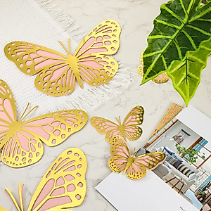 Geosar 20 Pcs 3D Large Butterfly Party Decoration 2 Layer Giant Paper Butterfly Stickers Big Butterfly Wall Decoration Set Large Butterfly for Birthday Baby Shower Nursery (Gold,Pink)