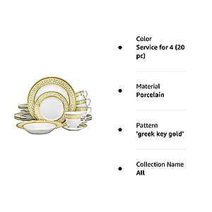 Euro Porcelain Vintage Gold 20 piece Dinnerware Dish Serving Set 'Greek Key Gold' - HQ Fine China Tableware Service for 4