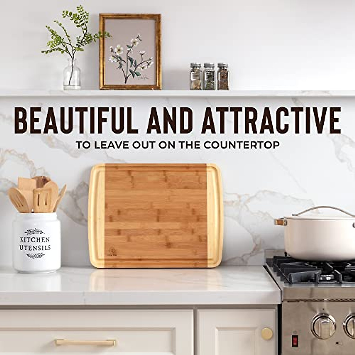 Bamboo Cutting Board - Chopping Board, Wood Cutting Board with Juice Groove, Charcuterie Board, Serving Platter Cheese Board, Bread Board, Turkey Meat Cutting Board, Wooden Cutting Boards for Kitchen