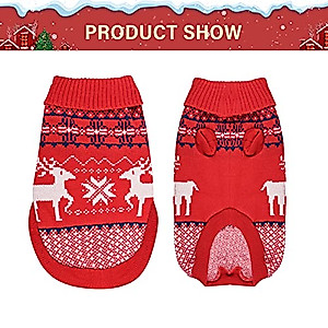 Cnarery Christmas Dog Sweaters, Elk Reindeer Deer Pattern Warm Pet Sweater, Cute Deer Knitted Classic Dog Sweater for Autumn and Winter Cold Weather Puppy Clothes(Red)