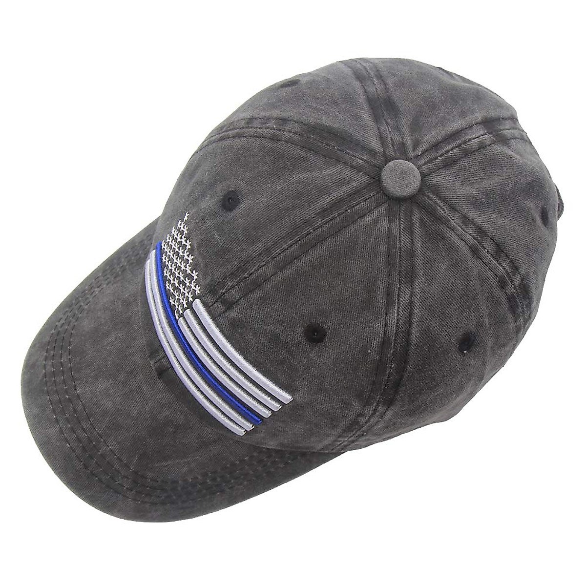 OASCUVER Men's Embroidered Thin Blue Line American Flag Hat Cotton Adjustable Baseball Cap Dad Hat (Thin Blue Line Embroidered Black, one Size)