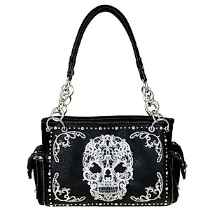 Montana West MW494G-8085 Sugar Skull Collection Concealed Handgun Satchel (Black & White)