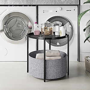 Fixwal End Tables with Fabric Storage Basket, SideTables Bedroom, Metal Small Bedside Table Nightstand with Removable Tray for Living Room, Nursery, Laundry, Black Nightstand
