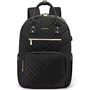 LOVEVOOK Quilted Laptop Backpack for Women, Large Capacity Travel Backpack with Luggage Strap, Stylish Women Backpack with USB Port, Waterproof Anti-Theft Work Backpack for Business Casual Black