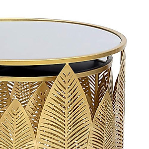 Homebeez End Tables Set of 2, Gold Nesting Side Coffee Table Decorative Round Nightstands (Stainless Steel Top)