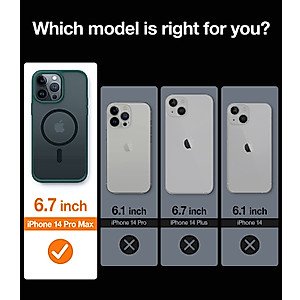 TORRAS Magnetic Guardian Designed for iPhone 14 Pro Max 6.7" Case [Military Grade Drop Tested] [Compatible with MagSafe] Slim Translucent Matte Phone Case, Midnight Green