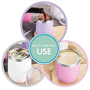 HITSLAM Wine Tumbler Cup Coffee Mug: 12oz Travel Insulated Tumbler with Lid & Straw, Stainless Steel Vacuum Double Wall-Gift for Women, Men, Mom, Dad, Friend (White)