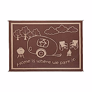 Stylish Camping 8-Feet x 18-Feet Outdoor RV Home Patio Reversible Mat - Brown/Beige