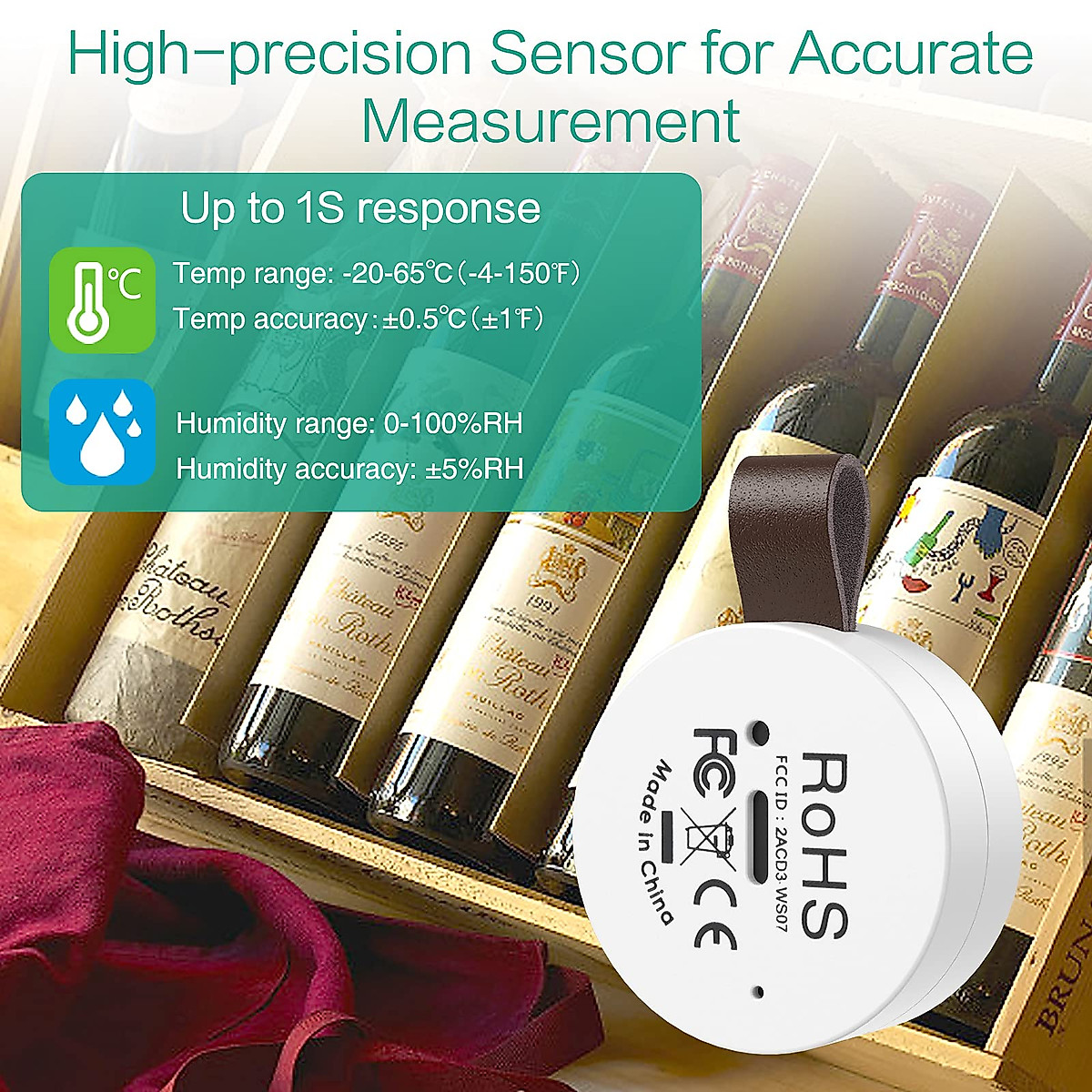 ORIA Wireless Thermometer Hygrometer, Mini Wireless Humidity Temperature Sensor with Data Export and Alert, Temp Humidity Monitor for House, 2 Pack