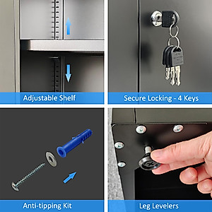 iJINGUR Metal Storage Cabinet with Locking Doors and 2 Adjustable Shelves, Small Lockable Steel Storage Cabinets for Garage Home Office Basement Pantry Classroom and Workshop (Black)