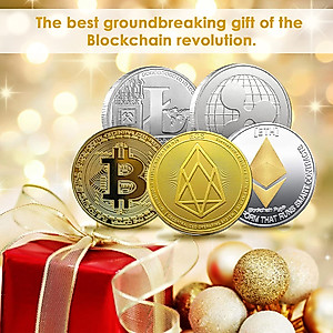 Neatbuddy 5PC Bitcoin Coin Collector Physical Cryptocurrency Gift Set, Bitcoin (BTC), Ethereum (ETH), Litecoin(LTC), Ripple (XRP),Eos (EOS),Gold and Silver Color
