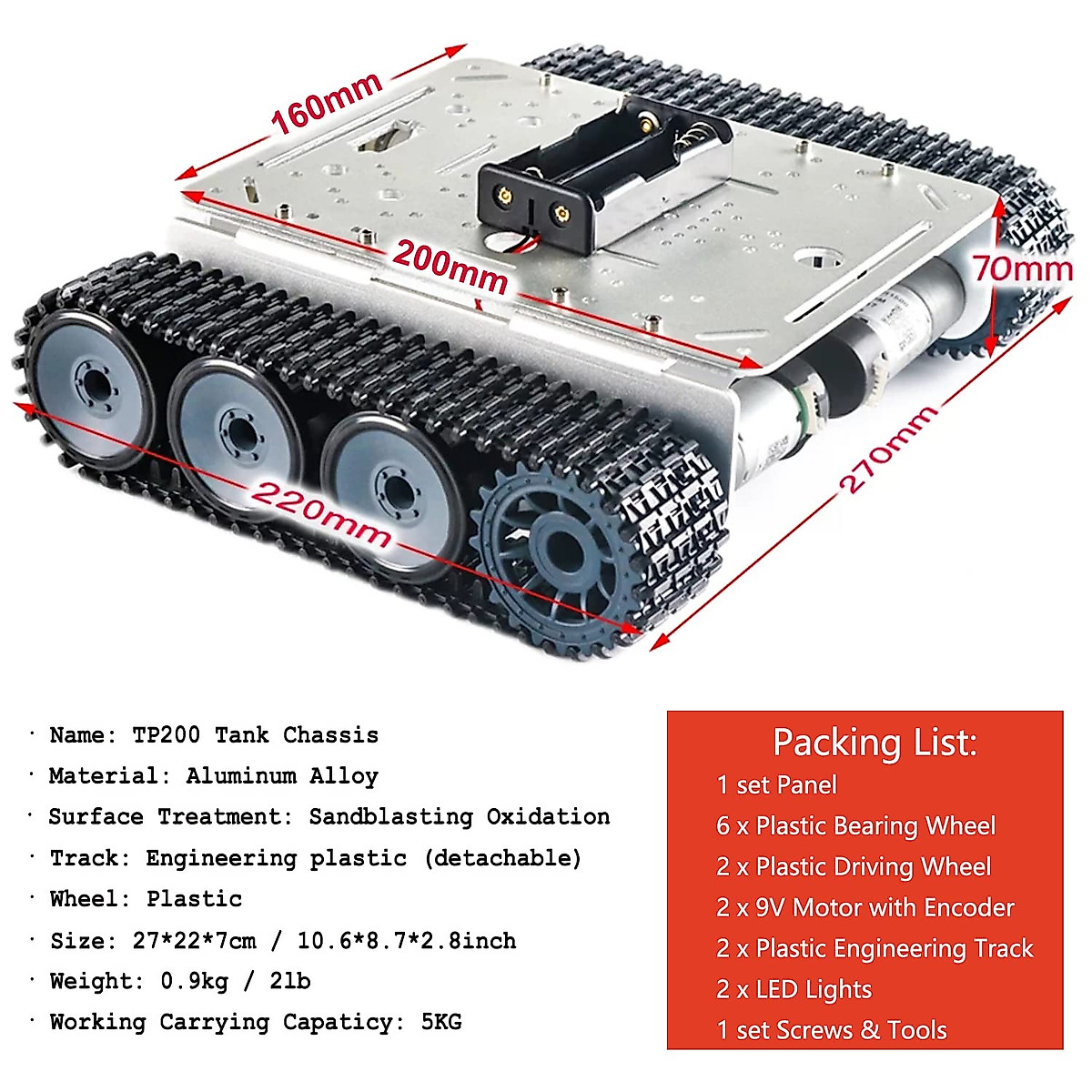 YCKJ Professional Smart Tank Car Chassis with High Torque DC Motors, TP200 Remote Control Metal Robotic Platform Robot Accessories Kit for Arduino Uno, Raspberry Pie, STM32, DIY STEAM Education