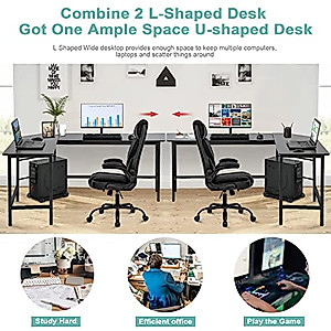 Computer Desk Gaming Desk Office L Shaped Desk PC Wood Home Large Work Space Corner Study Desk Workstation (Black)