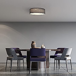 Navaris Flush Mount Ceiling Light - 15.75" Diameter Drum Lamp Shade LED Fixture with Sparkling Star Effect - Bedroom or Nursery Lighting - Light Gray