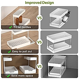 Minimalist Studio Under Sink Organizers and Storage 2 Pack L-Shape Kitchen Bathroom Organization, 2-Tier Sliding Storage Under Bathroom Kitchen Sink Cabinet Organizer Shelf Pull Out with Drawer(White)