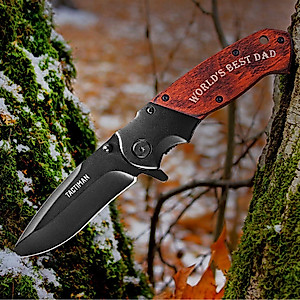 TACTIMAN Gifts for Dad from Daughter Son Wife, Dads Gifts, Fathers Gifts, Birthday Anniversary Fathers Day Christmas Gift for Dad, Engraved WORLD'S BEST DAD Fathers Gifts, Pocket Knife Gift for Dad