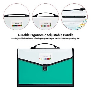 Leagl Size 13-Pockets Expanding File Folder with Handle, Plastic Accordion Filling File Folder Expandable Monthly Portable Paper Document Organizer for Office School & Home (Green)