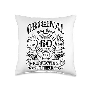 60 Years Old Vintage 60th Birthday Apparels Co. 60 Years Old Vintage 60th Birthday Throw Pillow, 16x16, Multicolor