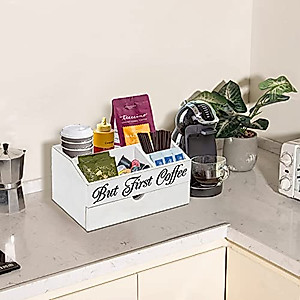 Coffee Station Organizer, Wood K Cup Coffee Pods Holder with Drawer, Countertop Coffee Bar Accessories Tea Bag Organizer, Coffee Bar Condiment Organizer for Coffee Bar Decor, Coffee Lovers Gift