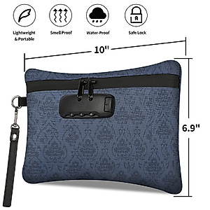 Smell Proof Bag, Smell Proof Stash Box, Smell Proof Containers with Combination Lock, Money Safe Pouch, Odor Proof Case Storage Bags for Travel, Smell Proof Case with Smell Proof Bags (Blue)