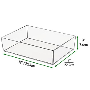mDesign Plastic Storage Organizer Tray for Bathroom Vanity Countertops, Closets, Dressers - Holder for Guest Hand Towels, Watches, Earrings, Makeup Brushes, Reading Glasses, Perfume - Clear