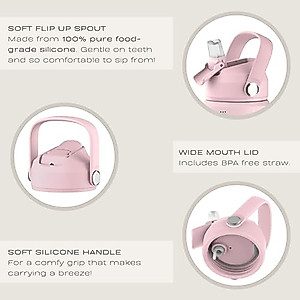 Hippypotamus Kids Water Bottle - Vacuum Insulated Stainless Steel Thermos Bottle With Straw Lid & Soft Spout For Toddlers & Kids - 12 oz (Pink Unicorn)