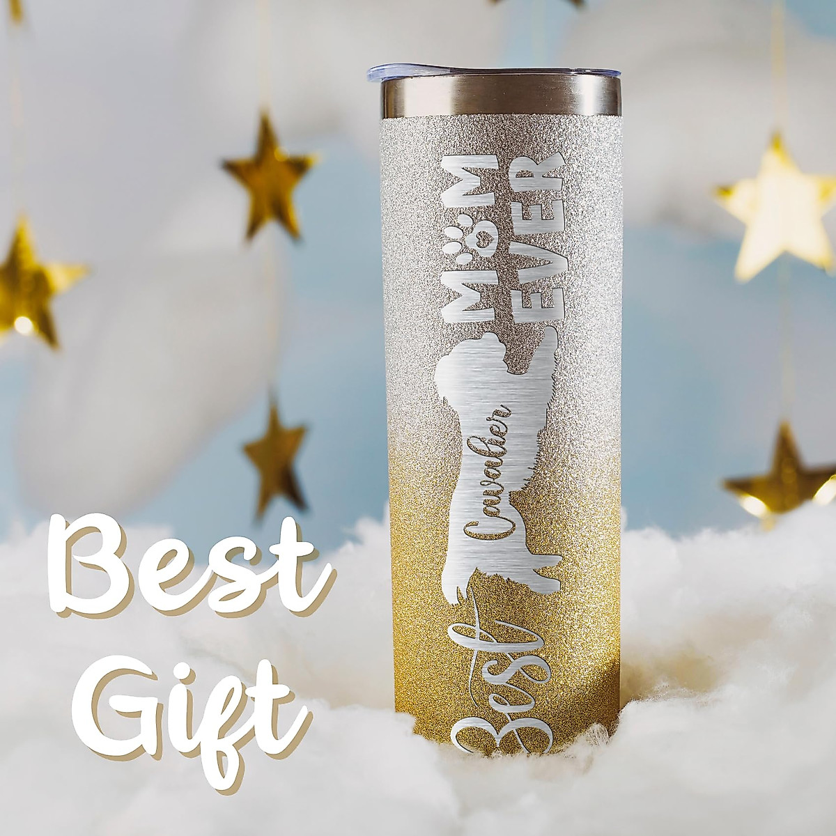 Onebttl King Charles Cavalier Gifts for Women, Unique 20oz Cavalier Tumbler with Lid and Straw, Cavalier King Charles Spaniel Gifts for Cavalier Lovers - Silver Gold