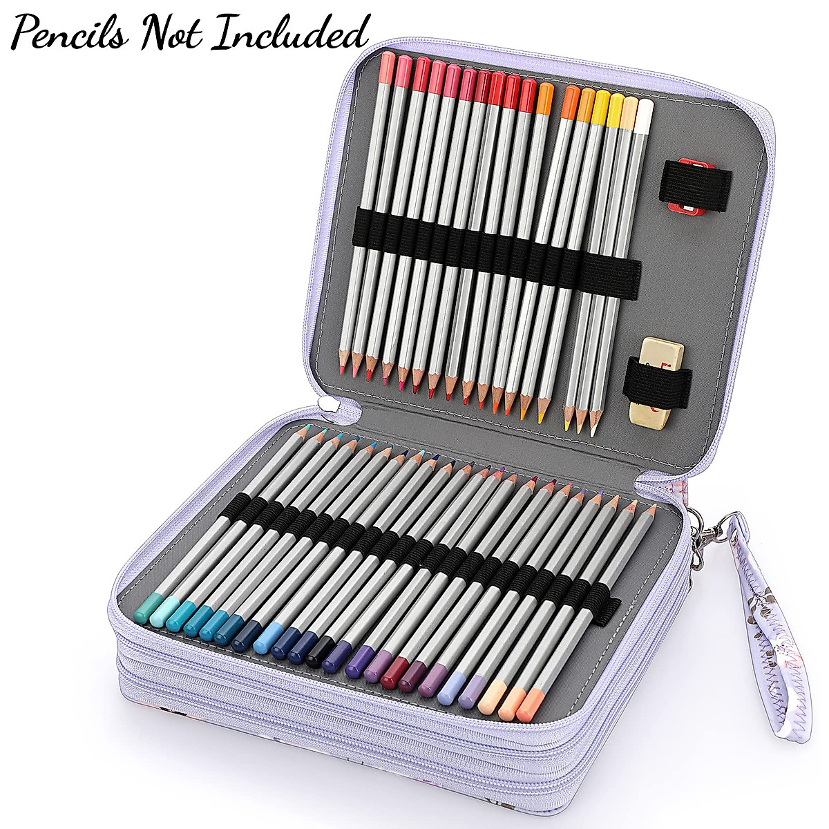BTSKY Colored Pencil Case- 120 Slots Pencil Holder Large Capacity Pencil Organizer with Handle Strap Handy Colored Pencil Box with Printing Pattern (Purple Butterfly)