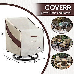 COVERR Outdoor Patio Furniture Cover, Waterproof Heavy Duty Patio Chair Cover, Patio Chair Covers 2 Pack Fits Up to 28Wx32Dx36H inches（Beige&Coffee