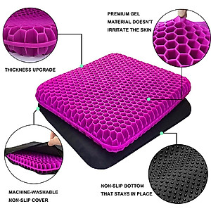 Gel Seat Cushion, Office Seat Cushion Chair Pads for Office Home Car Wheelchair Long Trips - Extra Thick Gel Cushion for Pressure Sores, Tailbone, Back, Sciatica Pain Relief (Extra Thick, Violet)