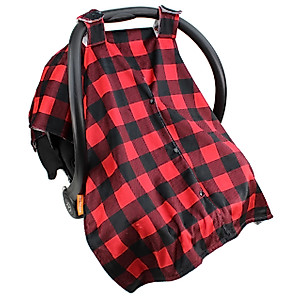 Dear Baby Gear Car Seat Canopy - Unisex Infant Car Seat Cover - Soft and Breathable Fabric - Fits Most Carseats - Winter Moose/Red Black Plaid - 40"x30"