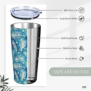 Yaxongx 20oz Tumbler Watercolor Feather Double Wall Vacuum Insulated Coffee Mug with Lid and Metal Straw Brush Reusable Stainless Steel Water Bottle Travel Cup Gifts for Car Ice Drinks Hot Beverage