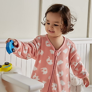 DaysU Micro Fleece Baby Sleep Sack with Long Sleeves, Plush Warm Baby Sleeping Bag with 2-Way Zipper, Unisex Sleep Sack for Infant Newborn 6-12 Months, Elephant