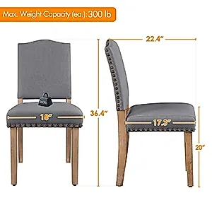 Yaheetech Dining Chairs Fabric Side Chair with Solid Wood Legs Parson Chairs with Nailhead Trim for Home Kitchen Living Room, Dark Gray, 6pcs