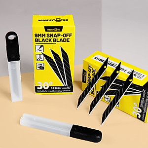 MANUFORE 100PCS 9mm Snap-off Replacement Blades 30 Degree SK5 Black Blades for 9mm Universal Art Knife for Wallpaper, Paper, Eyebrow Pencil, Crafts