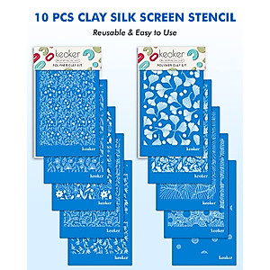 KEOKER Floral Silk Screen Stencils for Polymer Clay, 10 PCS Silk Screen for Jewelry Clay Earrings Decoration, Each 5.5" X 3.5" (10PC)
